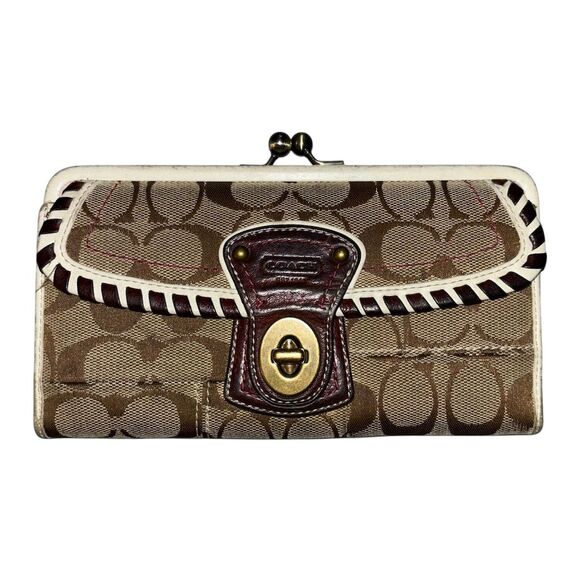 Coach | Bags | Coach Gigi Khaki Legacy Signature Framed Kiss Lock Turn ...